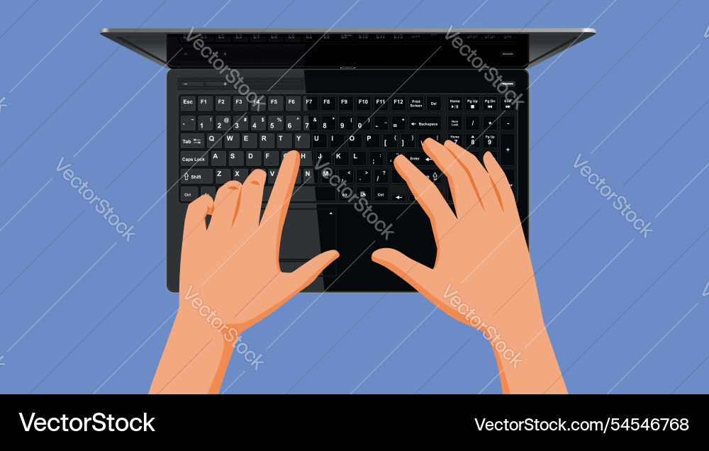 Hands typing at a laptop cartoon Royalty Free Vector Image