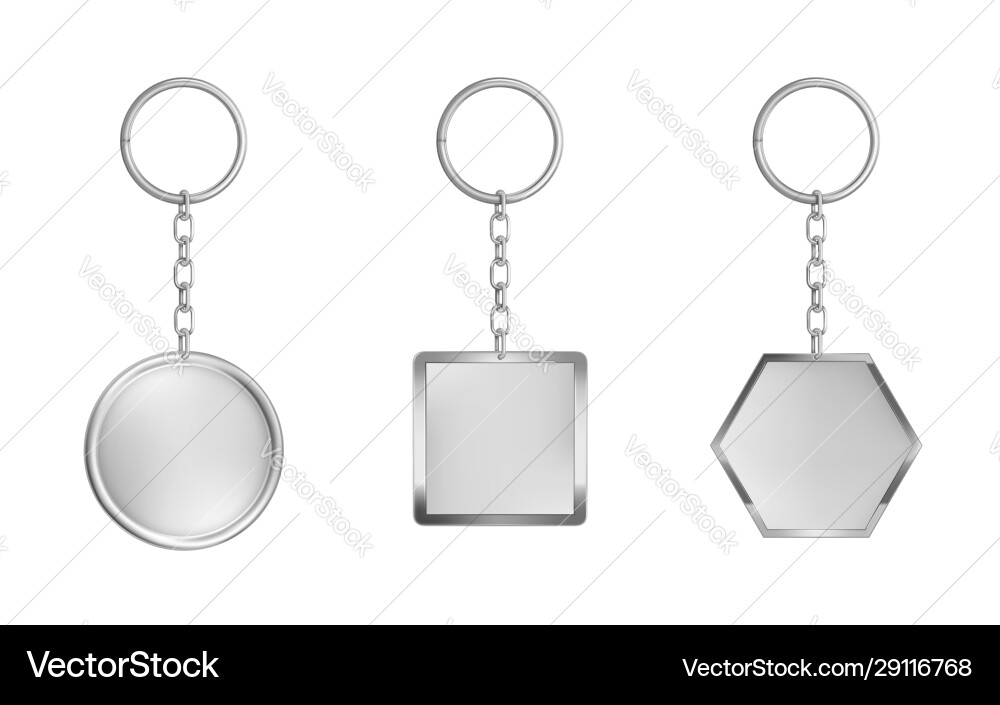 Keychains set metal round square and hexagon Vector Image