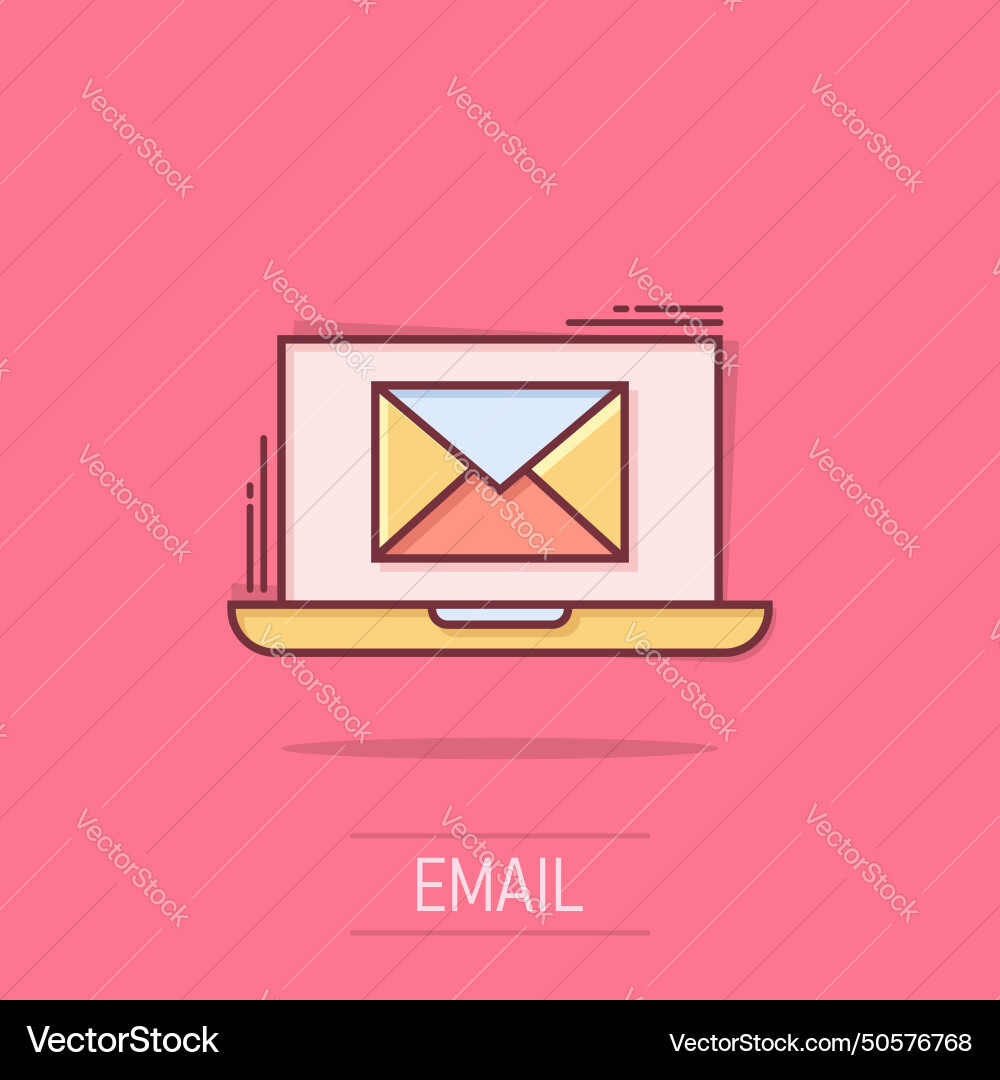 Laptop with email icon in comic style mail Vector Image