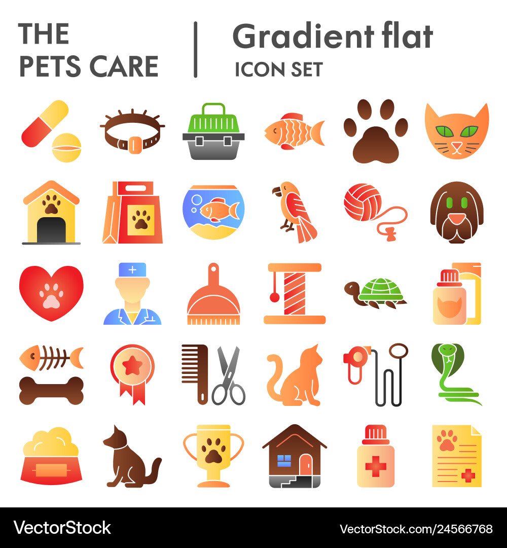 Pets care flat icon set vet symbols collection Vector Image
