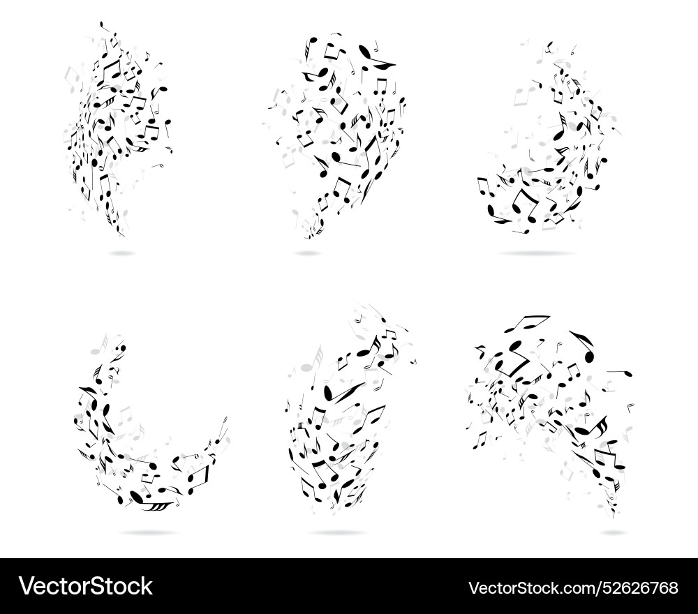 Set of wavy music notes with shadow sound Vector Image