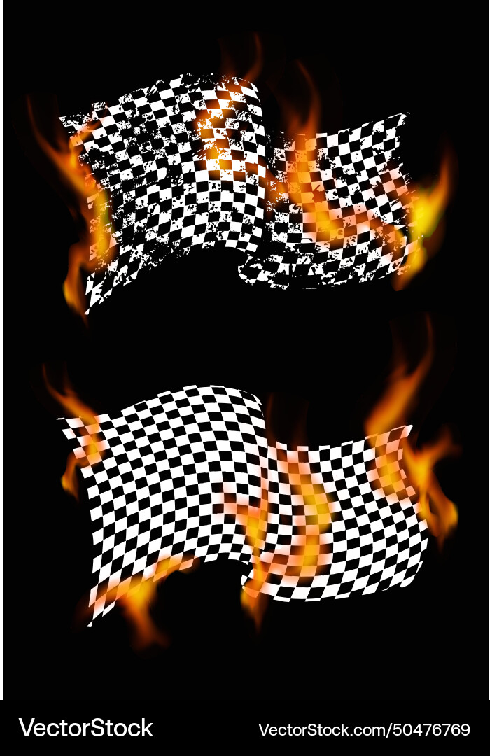 Flame in race flag start finish on fire Royalty Free Vector