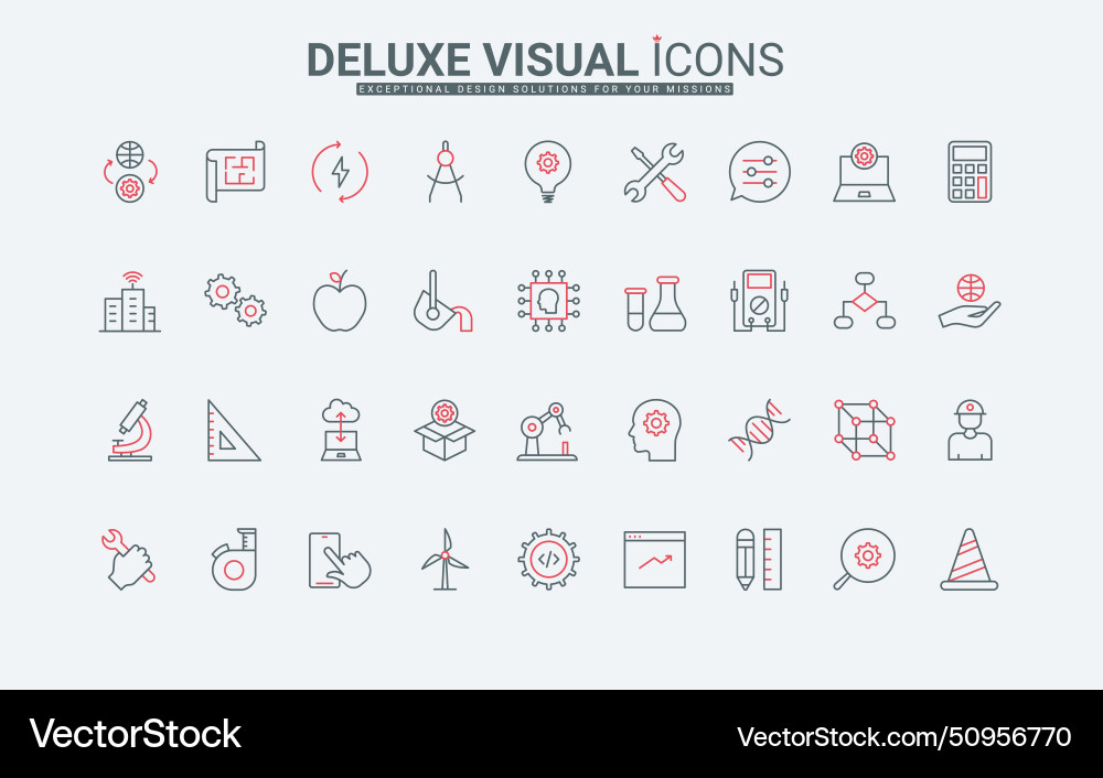 Engineering thin black and red line icons set Vector Image