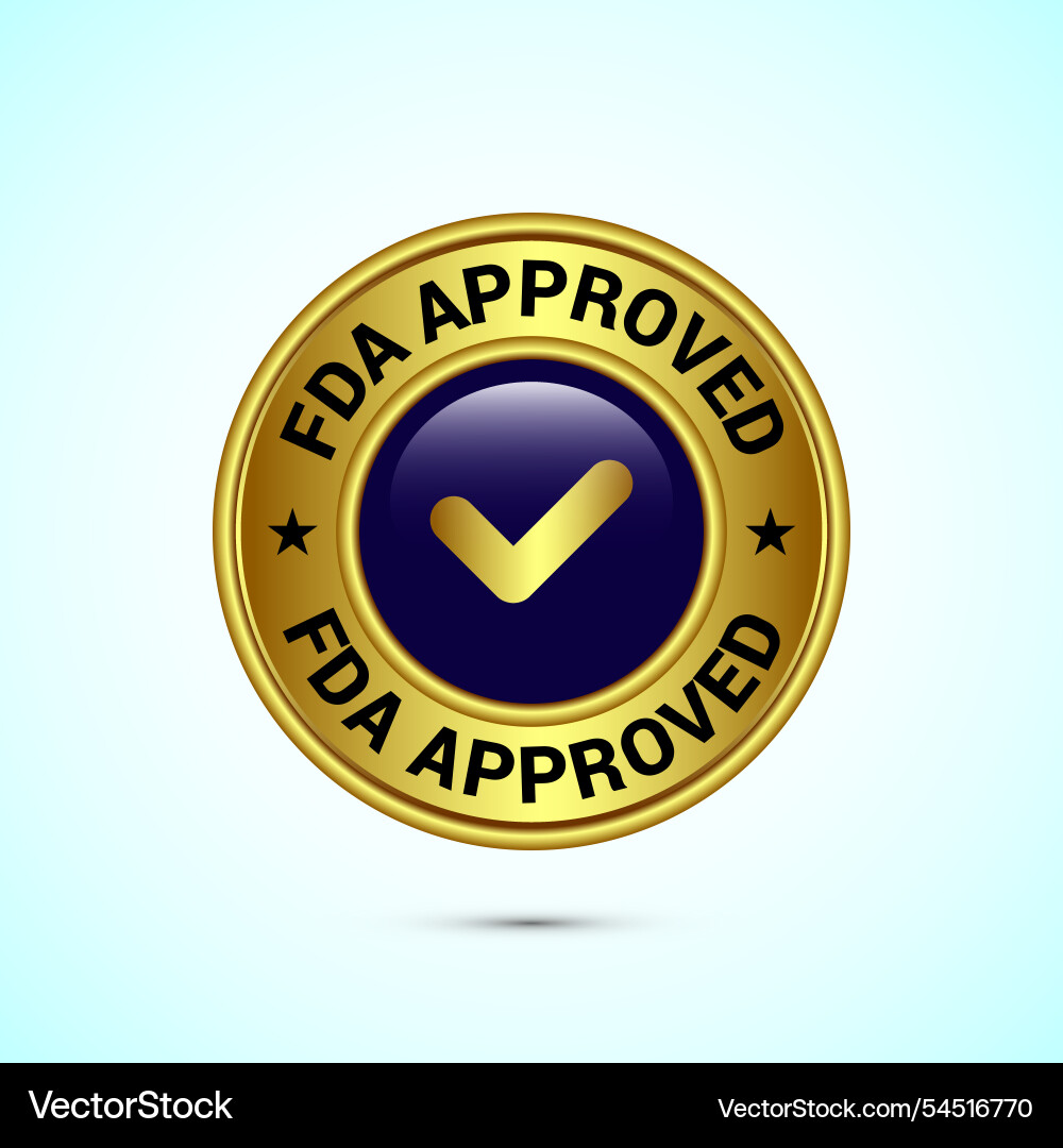 Fda approved badge design in gold color Royalty Free Vector