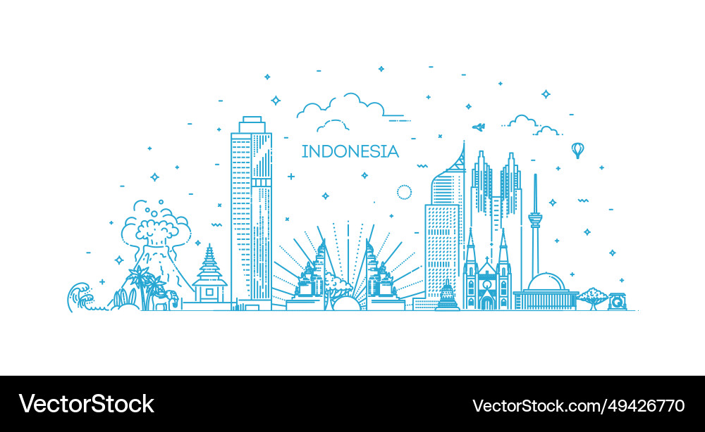 Indonesia cityscape with landmarks Royalty Free Vector Image