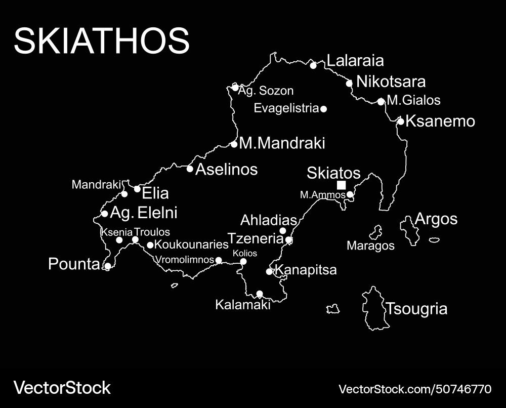 Island skiathos map line contour silhouette Vector Image