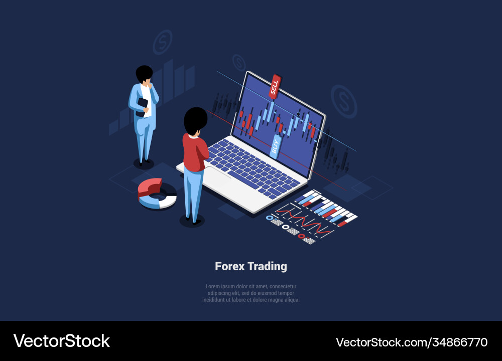 Isometric composition of forex trading concept Vector Image