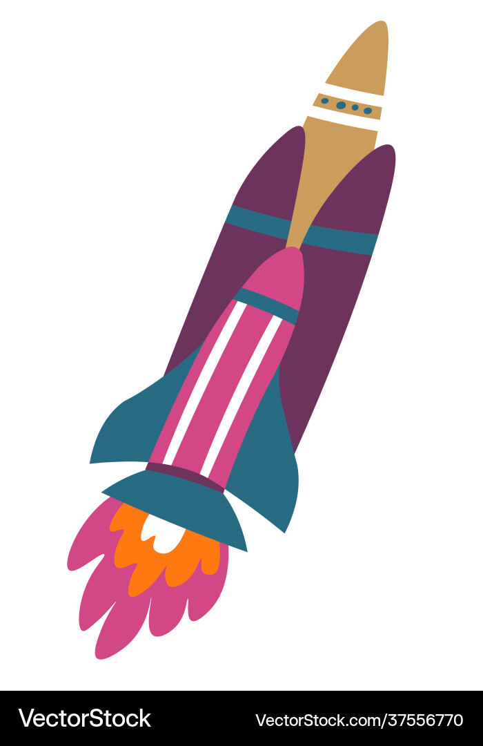 Launching rocket in space with fire and flame Vector Image