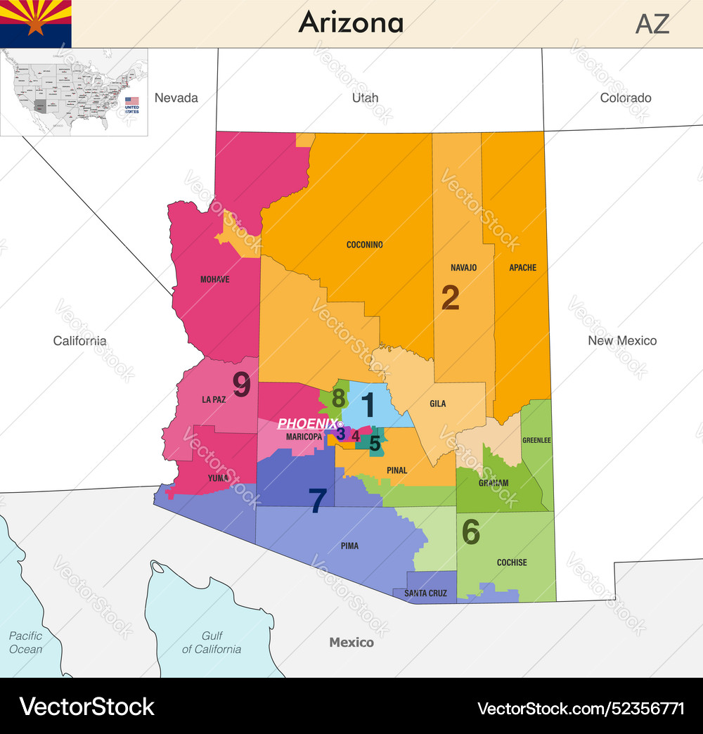 Arizona state map with counties borders Royalty Free Vector