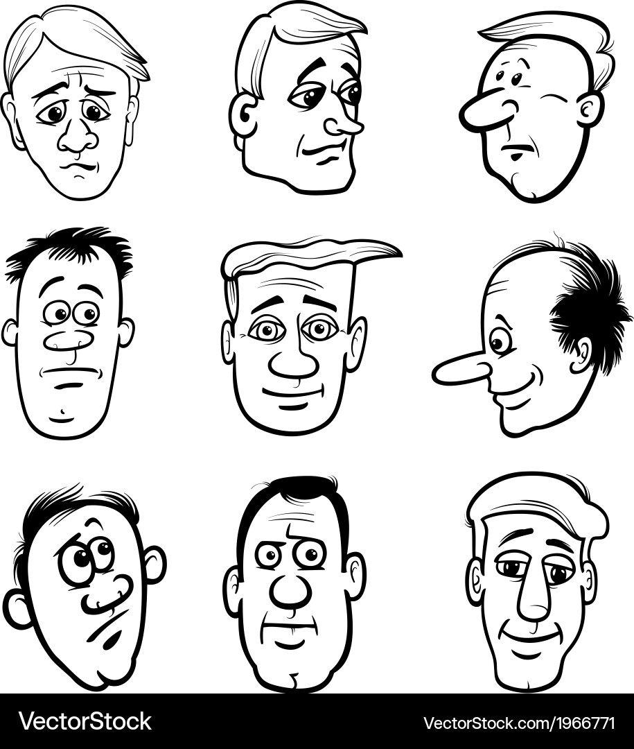 Cartoon men characters heads set Royalty Free Vector Image