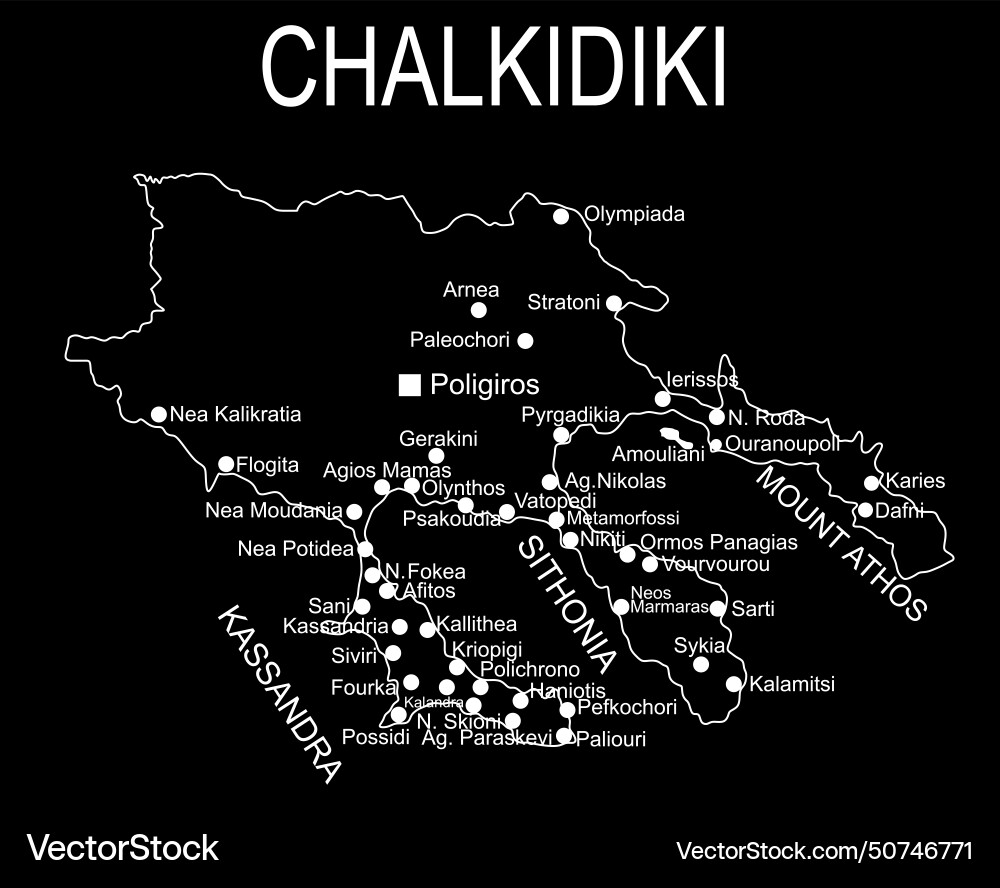 Chalkidiki map line contour silhouette Royalty Free Vector