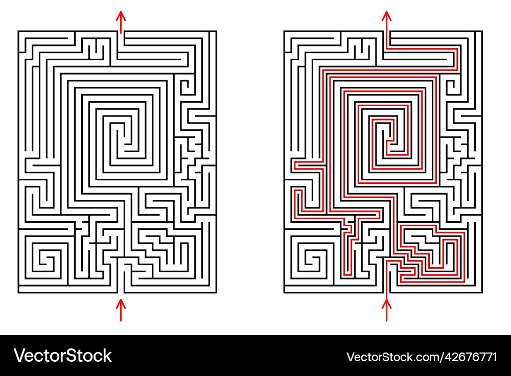 Rectangular labyrinth with entry and exit Vector Image