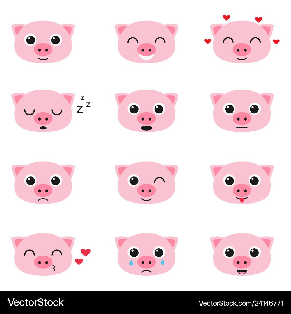Set of cute piglet emoticons Royalty Free Vector Image