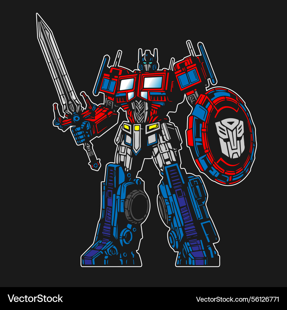 Transformer optimus prime with sword and shield Vector Image