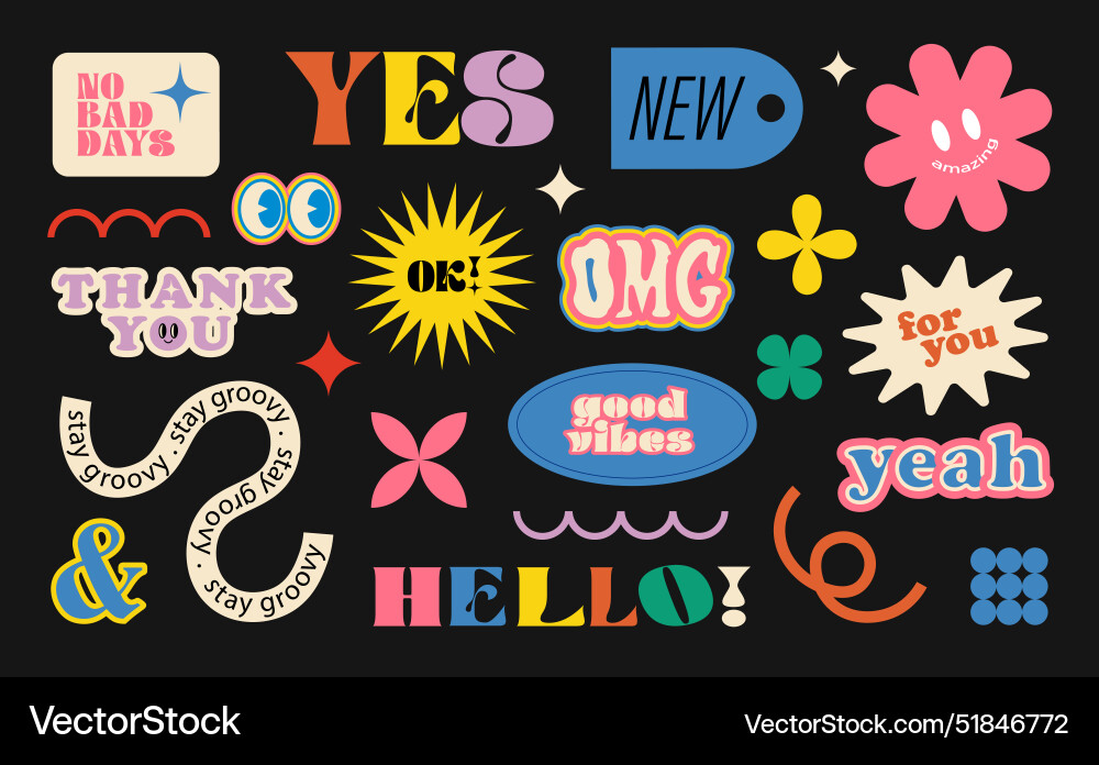 Abstract groovy shapes sticker pack Royalty Free Vector
