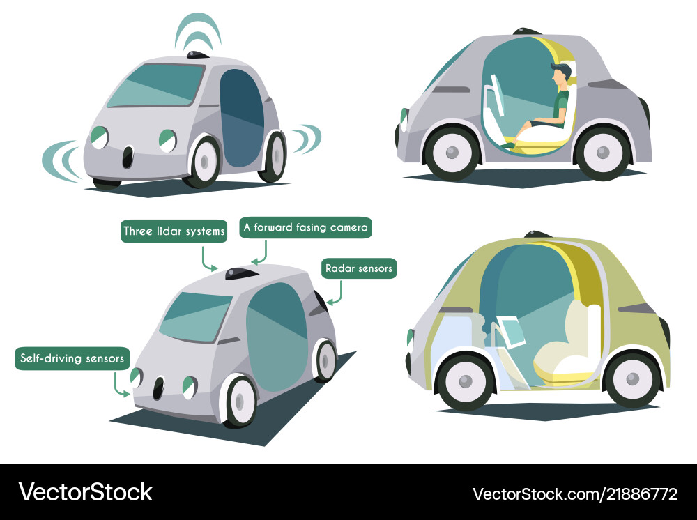 Autonomous smart cars colorful set Royalty Free Vector Image