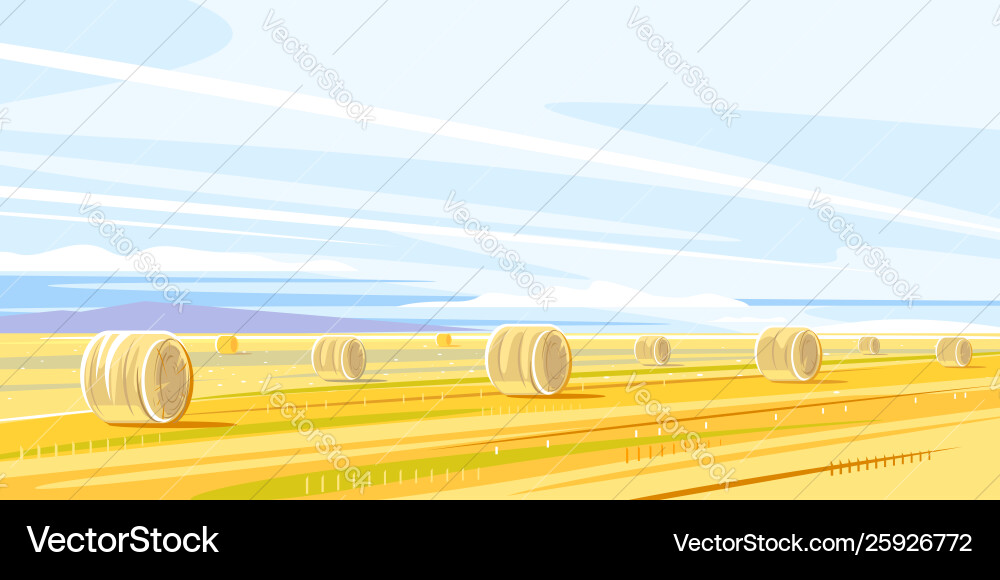 Autumn rural landscape with haystacks Royalty Free Vector