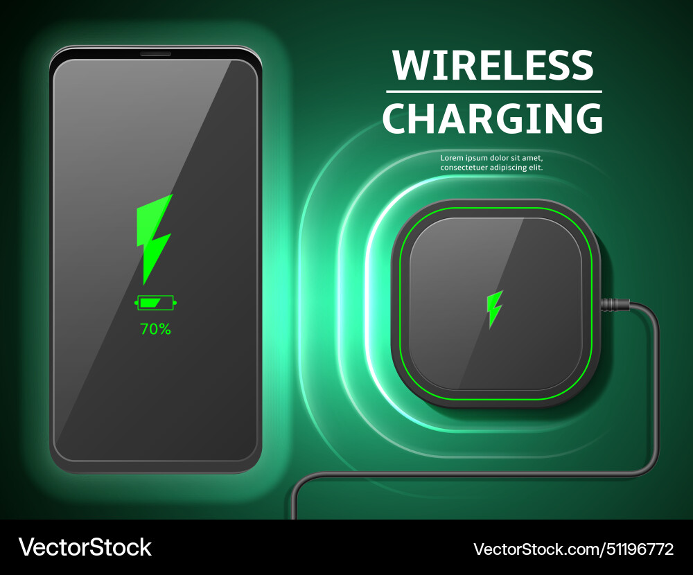 Wireless charger realistic black smartphone Vector Image