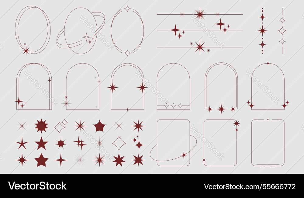 Y2k frame collection with star decorations Vector Image