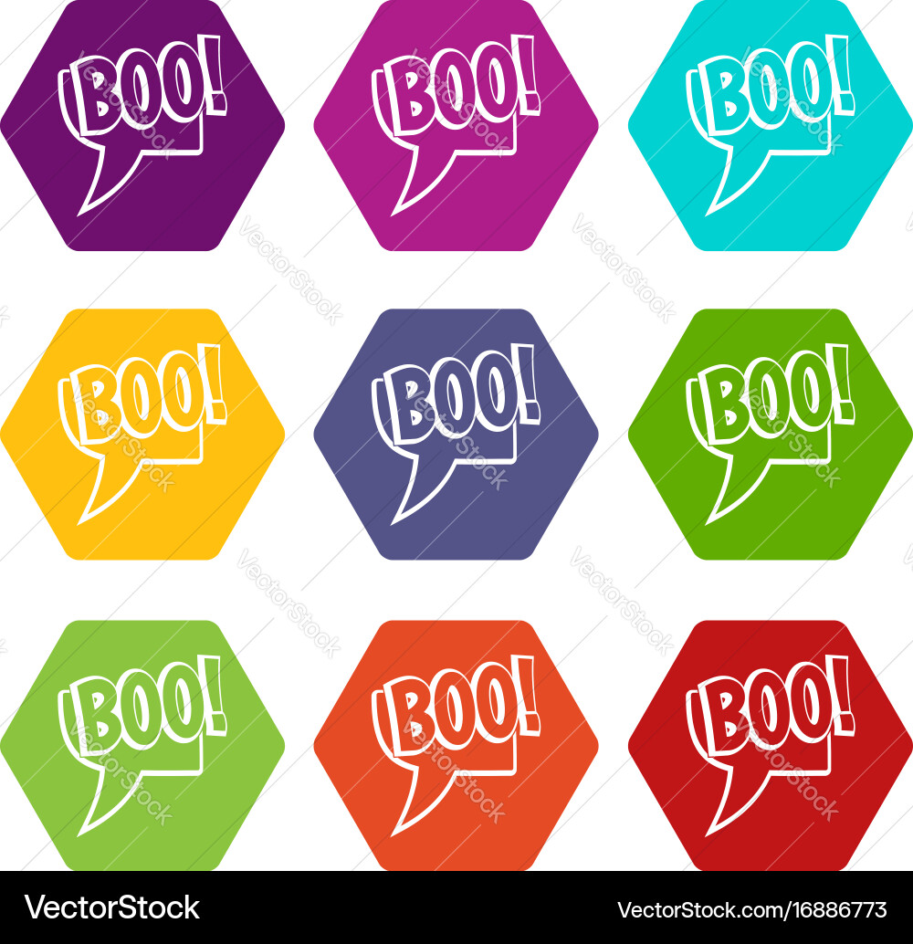 Boo comic text speech bubble icon set color Vector Image