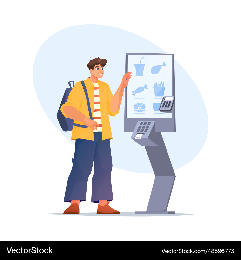 Customer order food using touch terminal Vector Image