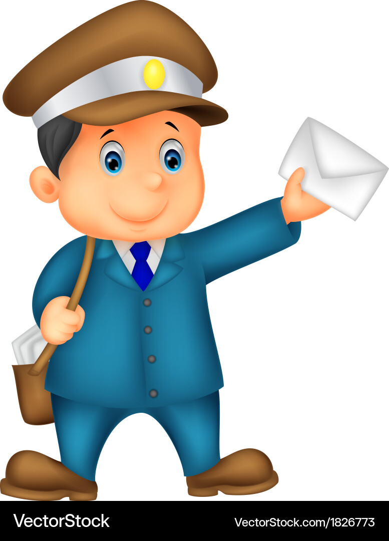 Mail cartoon carrier with bag and letter Vector Image
