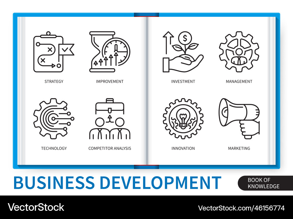Business development infographics linear elements Vector Image
