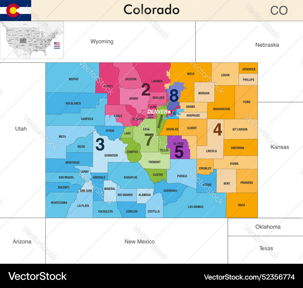 Colorado state map with counties borders Vector Image