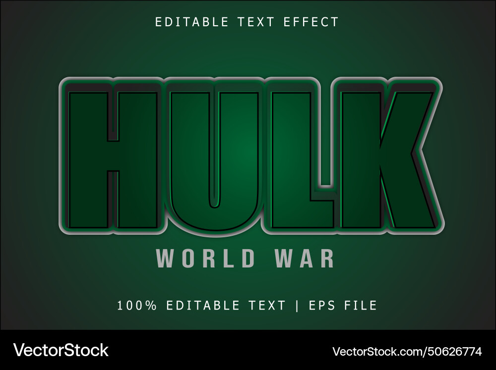 Hulk world war editable text effect 3 dimension Vector Image