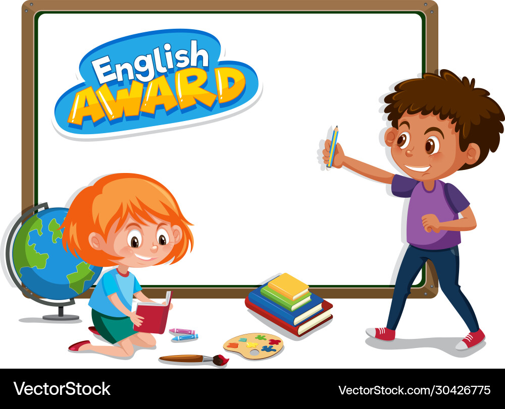 Background template design with kids reading book Vector Image