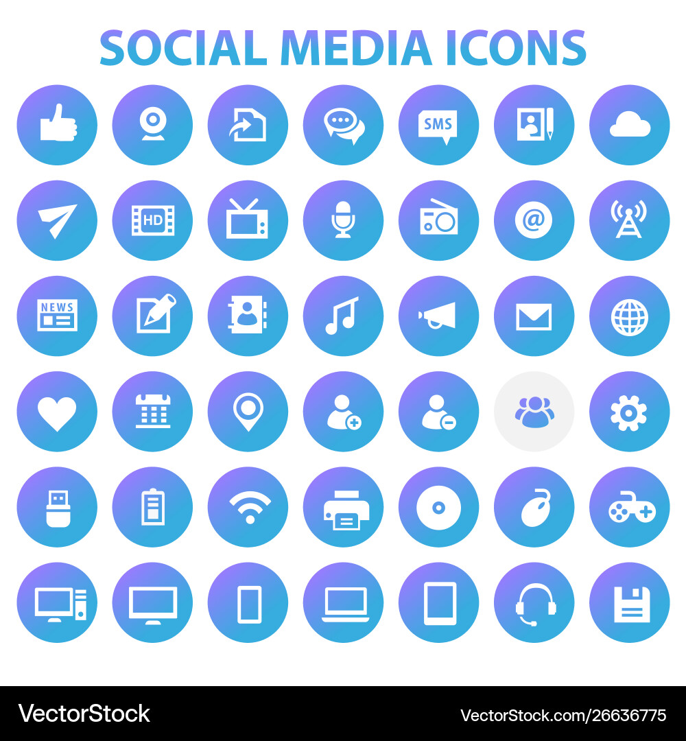 Big social media icon set trendy flat icons Vector Image