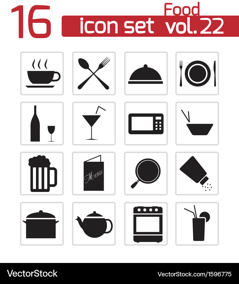 Black food icon set Royalty Free Vector Image - VectorStock