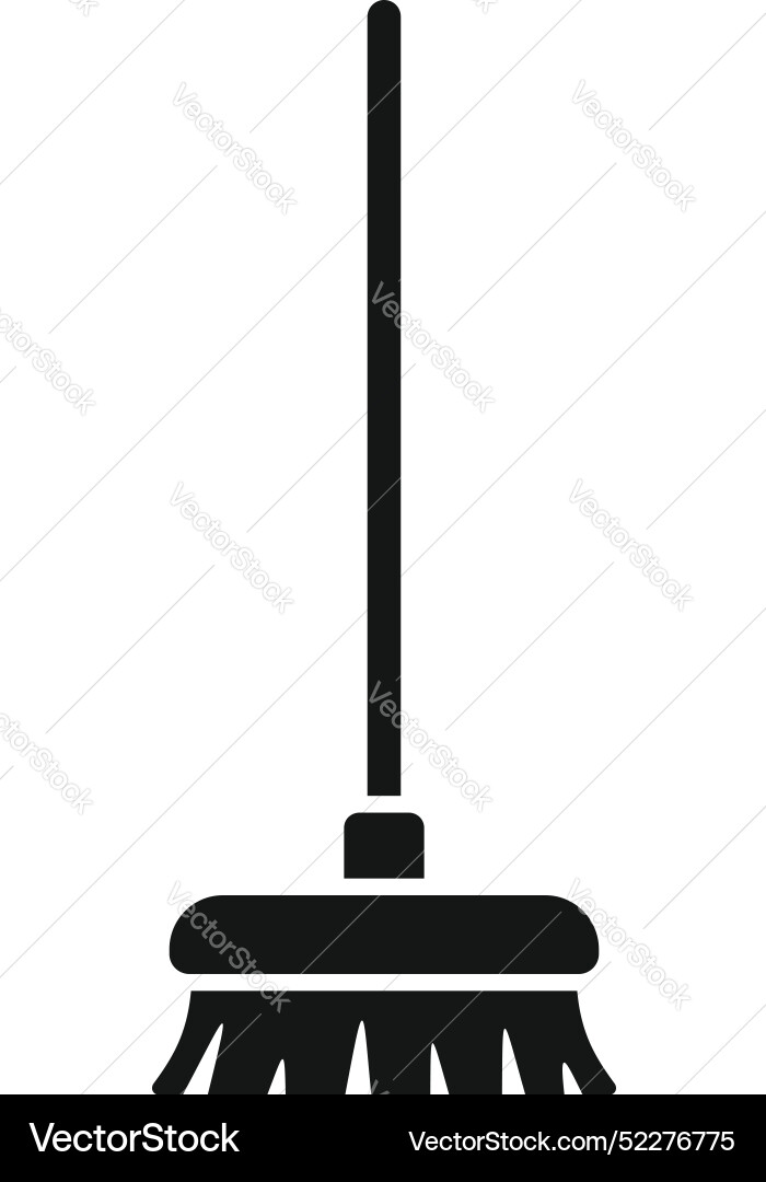 Cleaning broom with long wooden handle standing up
