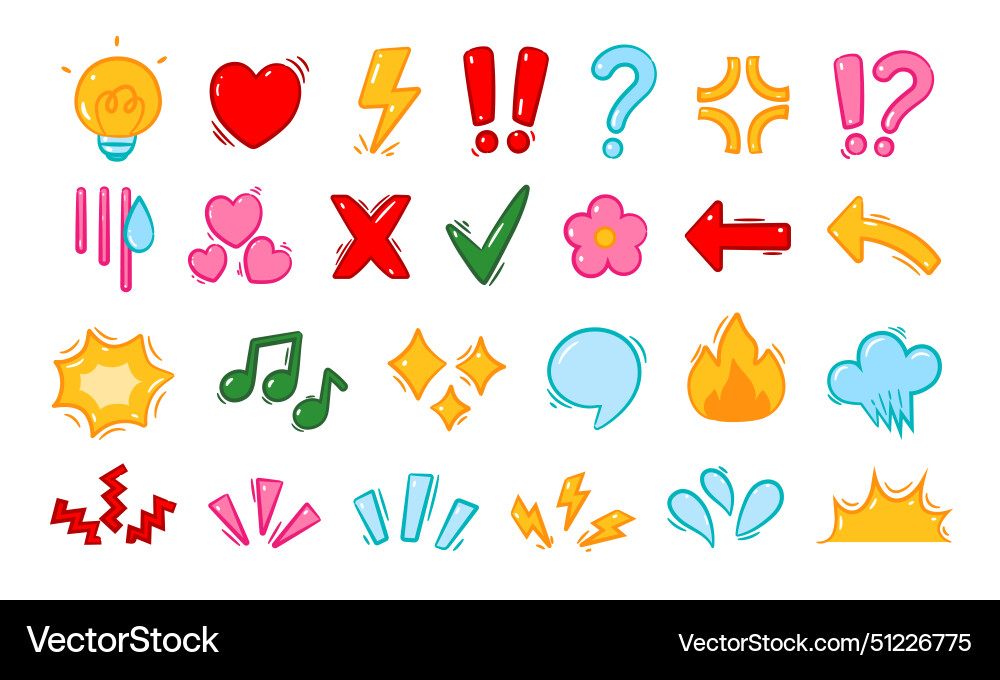 Doodle expressions sign comic emotion effects Vector Image