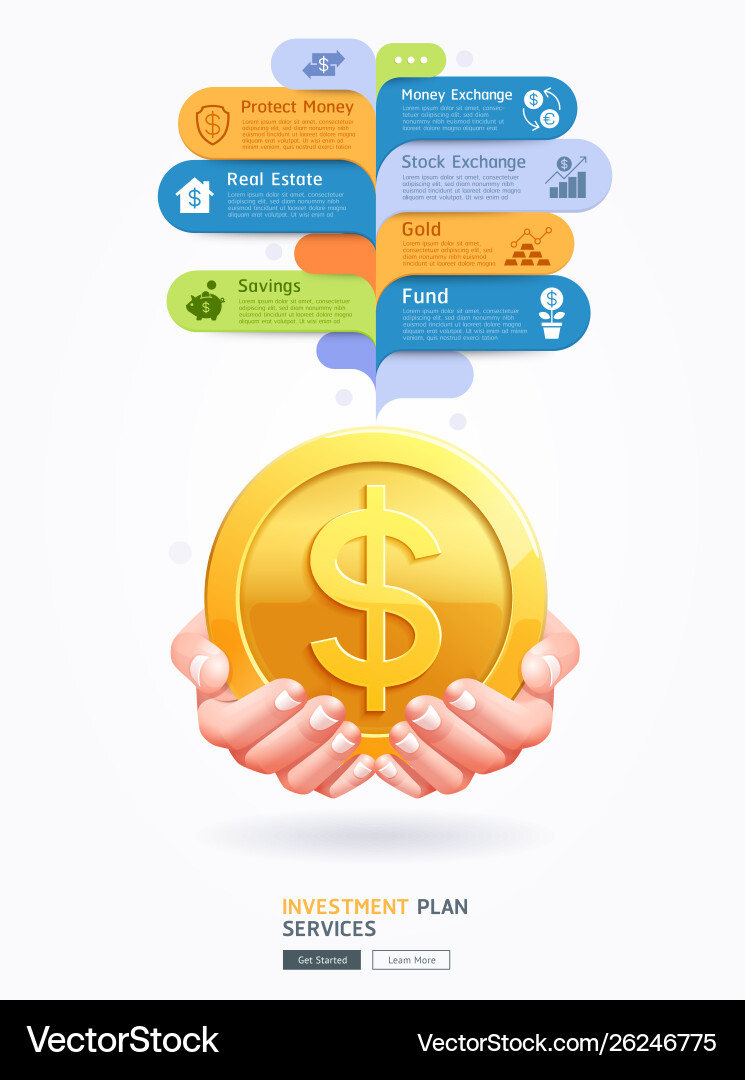 Investment plan conceptual two hands with gold Vector Image