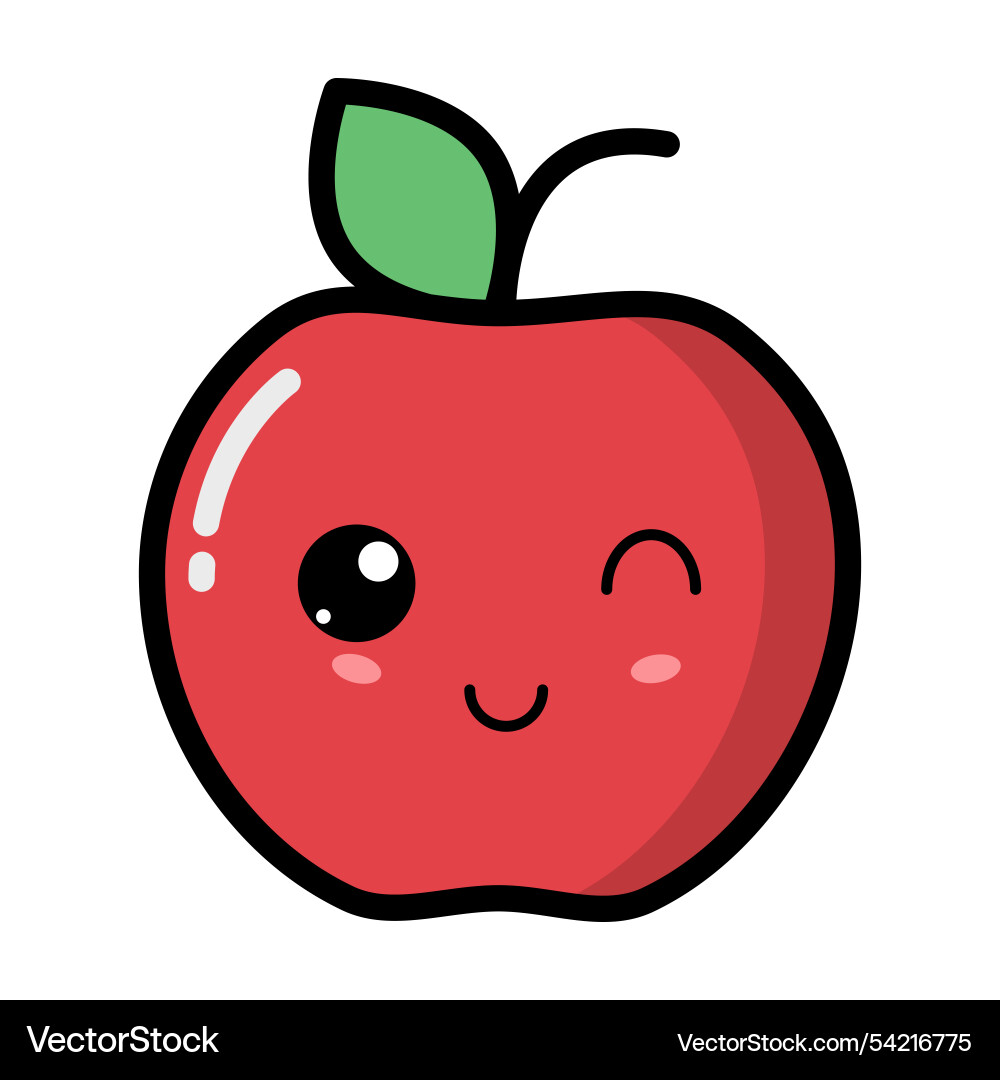 Kawaii apple with cute emotional face Royalty Free Vector