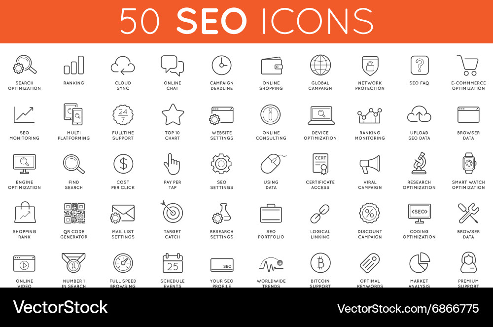 SEO Icon Set - Digital Marketing Royalty Free Vector Image