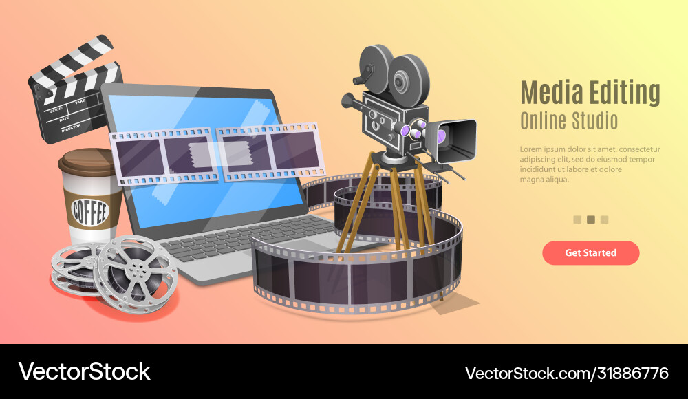 3d concept online video editing service motion Vector Image