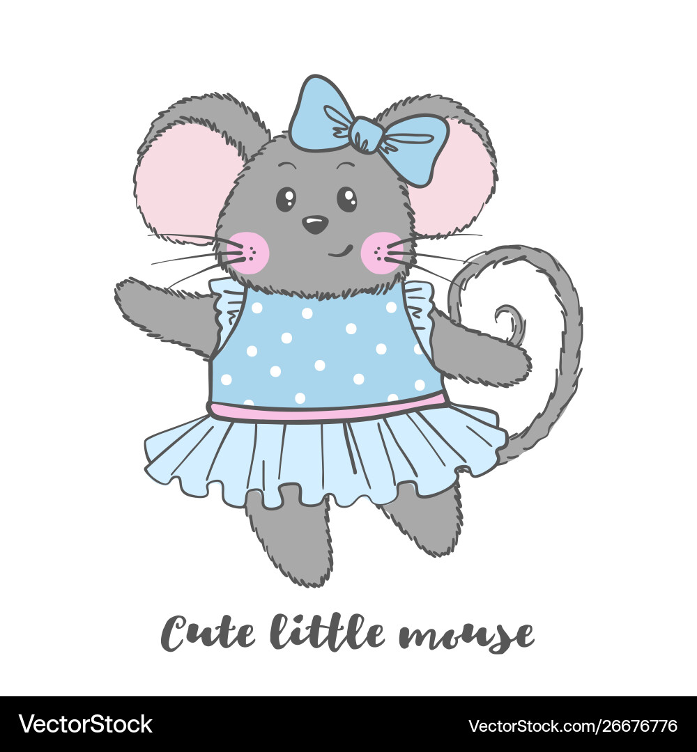 Cute mouse character in blue dress Royalty Free Vector Image