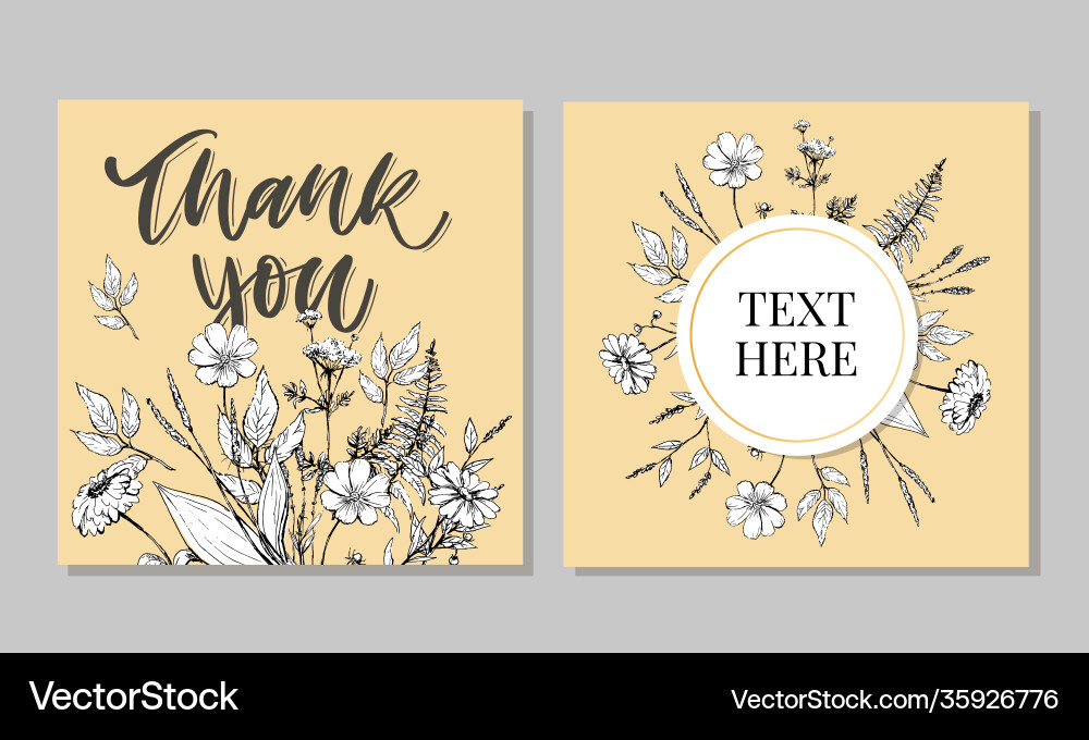 Cute thank you script card flowers letter text Vector Image