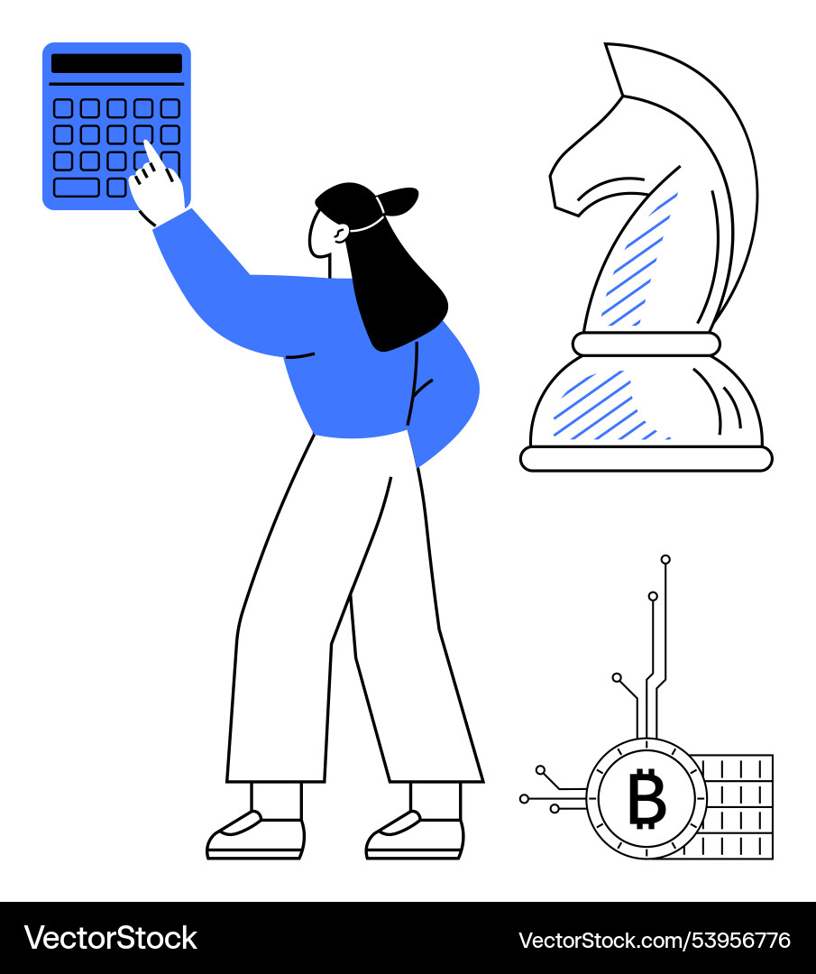 Female character using calculator with knight Vector Image