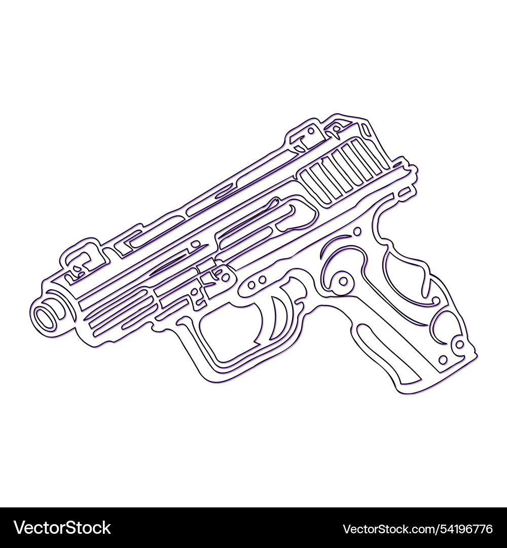 Gun alien outline sketch purple Royalty Free Vector Image