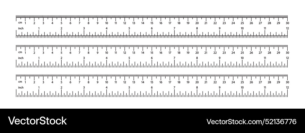 Image of three measuring rulers showcasing both Vector Image