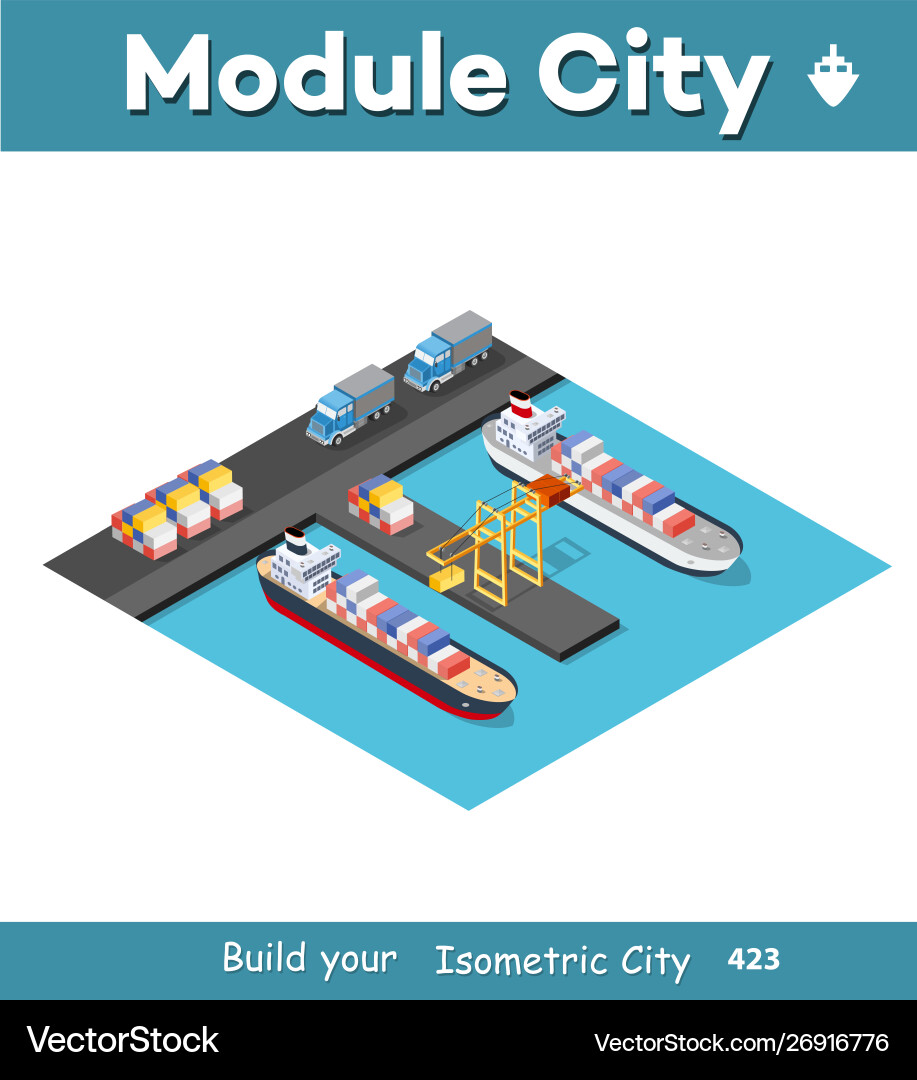 Isometric port cargo ship Royalty Free Vector Image