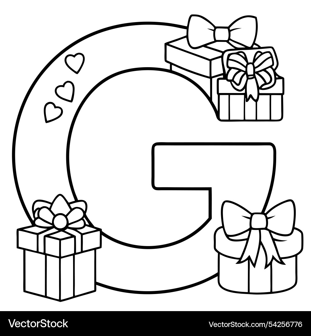 Large letter g surrounded by neatly wrapped gift Vector Image