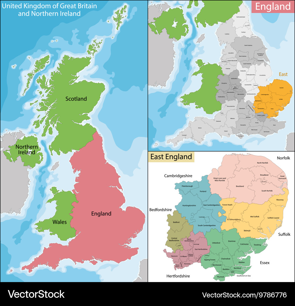 Map of east england Royalty Free Vector Image - VectorStock