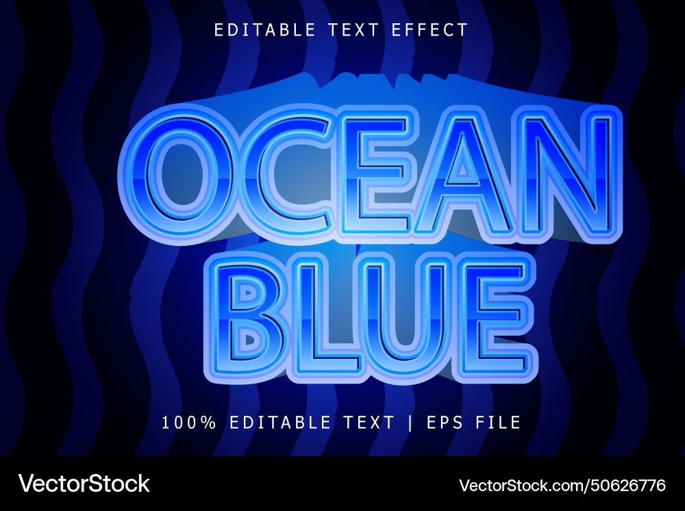 Ocean blue editable text effect 3 dimension Vector Image