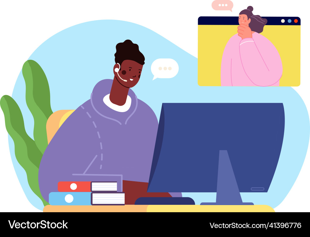 Online help center man from support service Vector Image