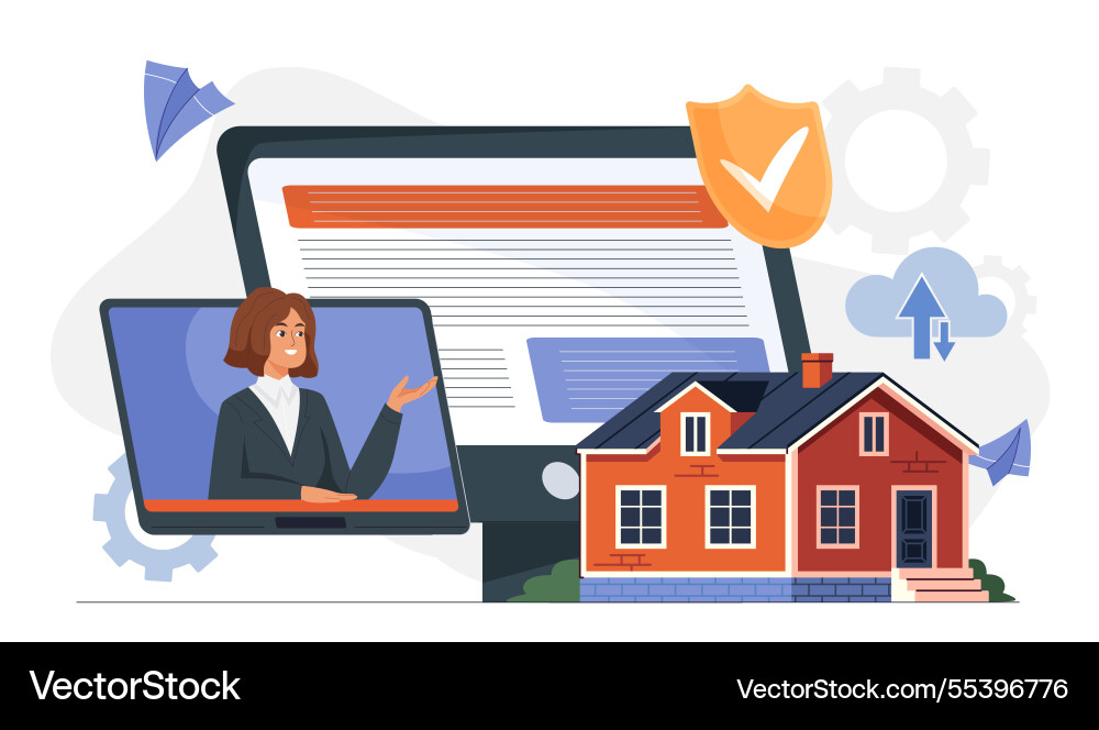 Online real estate transaction concept with agent Vector Image