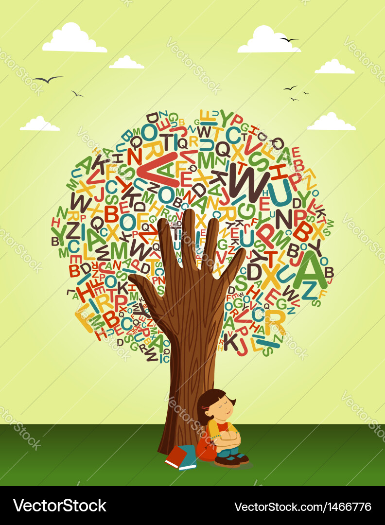 School education tree hand Royalty Free Vector Image
